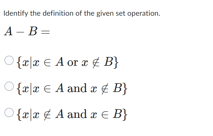 Solved Identify the definition of the given set | Chegg.com