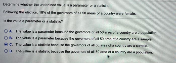 Solved Determine whether the underlined value is a parameter | Chegg.com