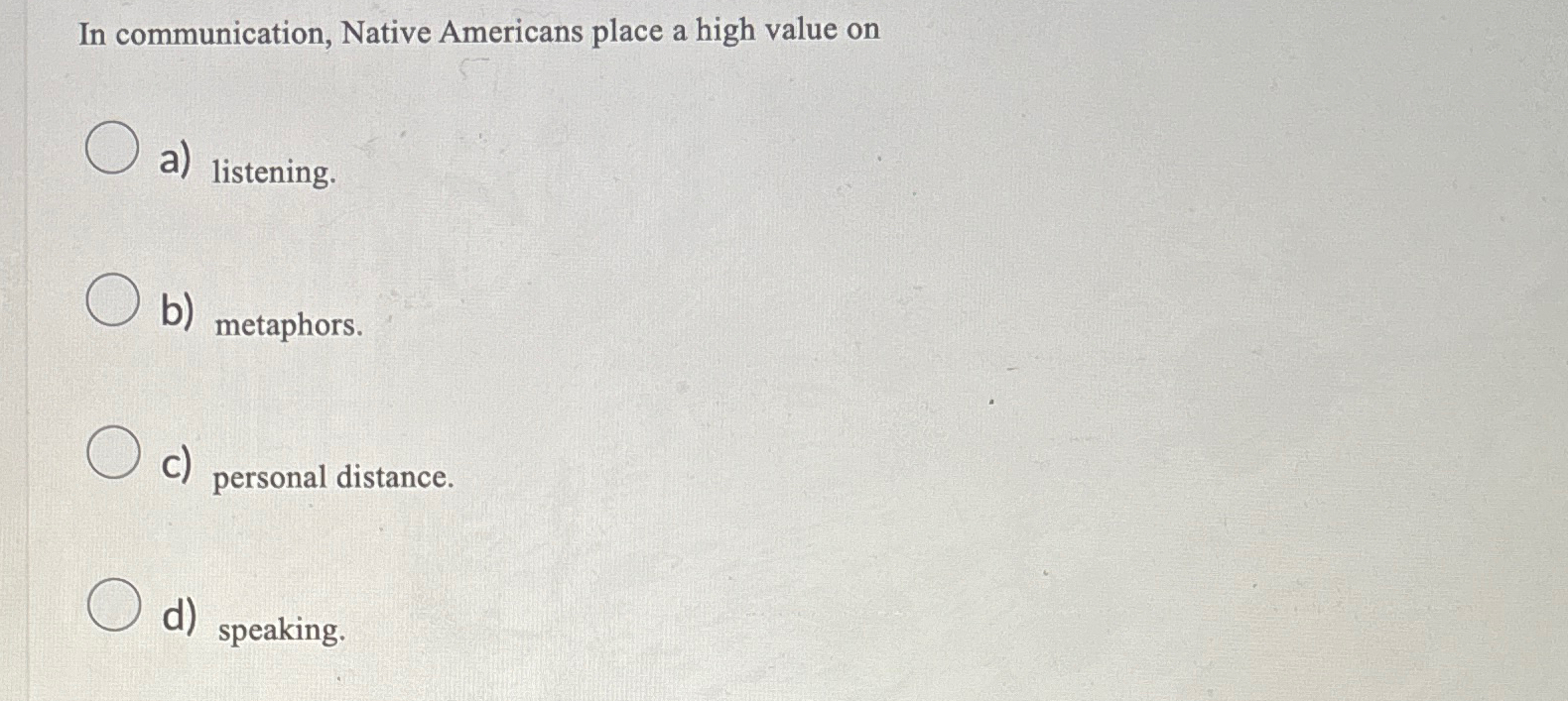 Solved In communication, Native Americans place a high value | Chegg.com