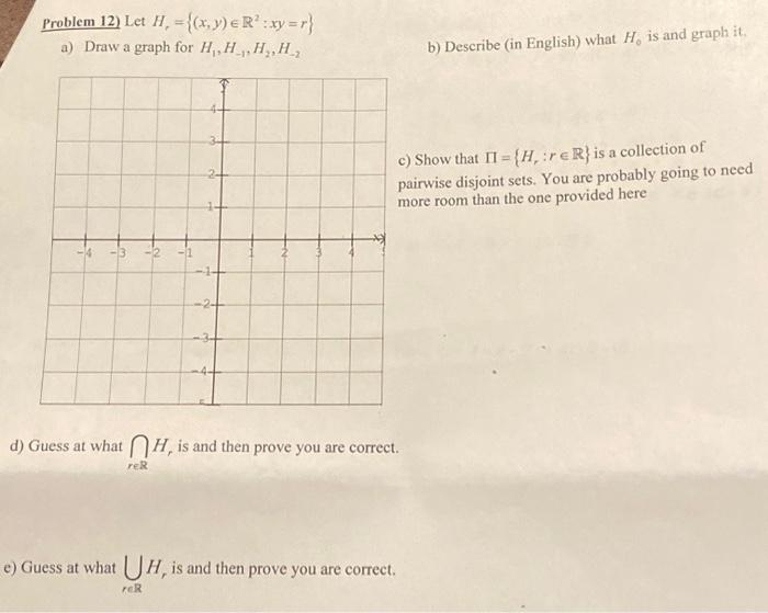Solved Problem 12) Let H,={(x,y)∈R2:xy=r} a) Draw a graph | Chegg.com