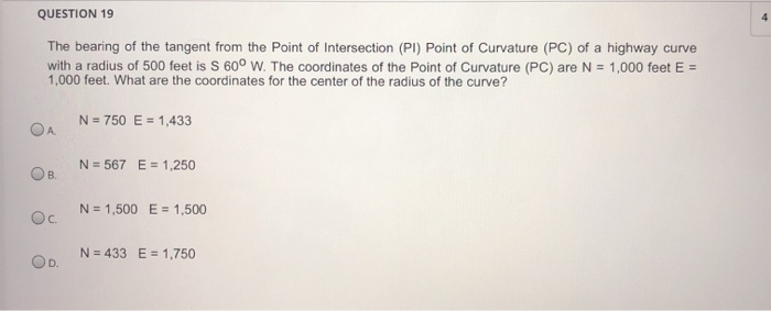 Solved QUESTION 19 The bearing of the tangent from the Point | Chegg.com