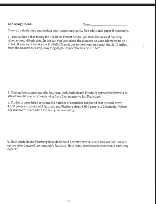 Solved Lab Assignment: Name Show all calculations and | Chegg.com