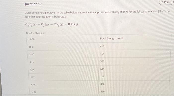 Solved Using bond enthalples given in the table below, | Chegg.com