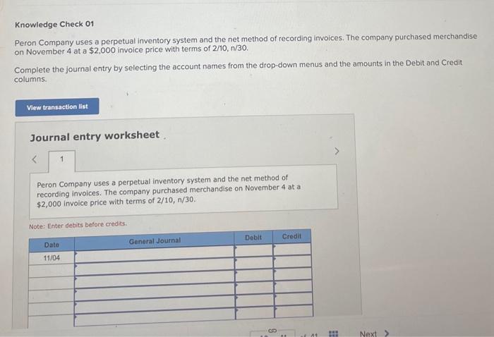 Solved Knowledge Check 01 Peron Company uses a perpetual | Chegg.com