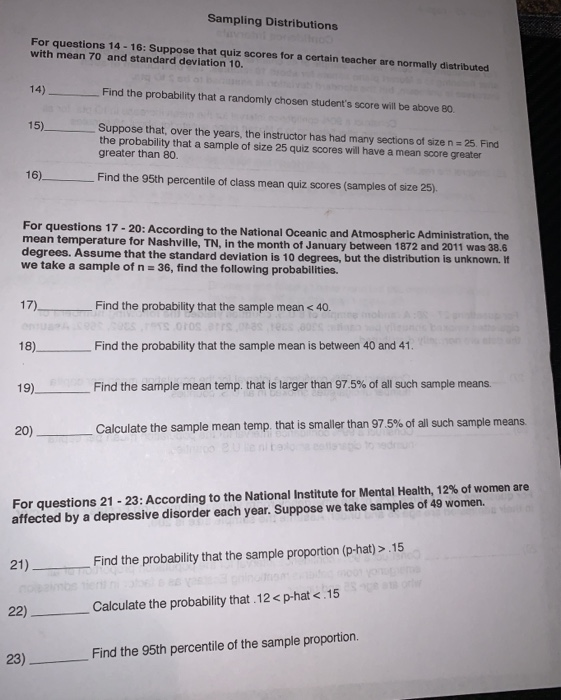 Solved Sampling Distributions For questions 14 - 16: Suppose | Chegg.com