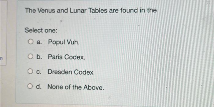 Solved The Venus and Lunar Tables are found in the Select | Chegg.com
