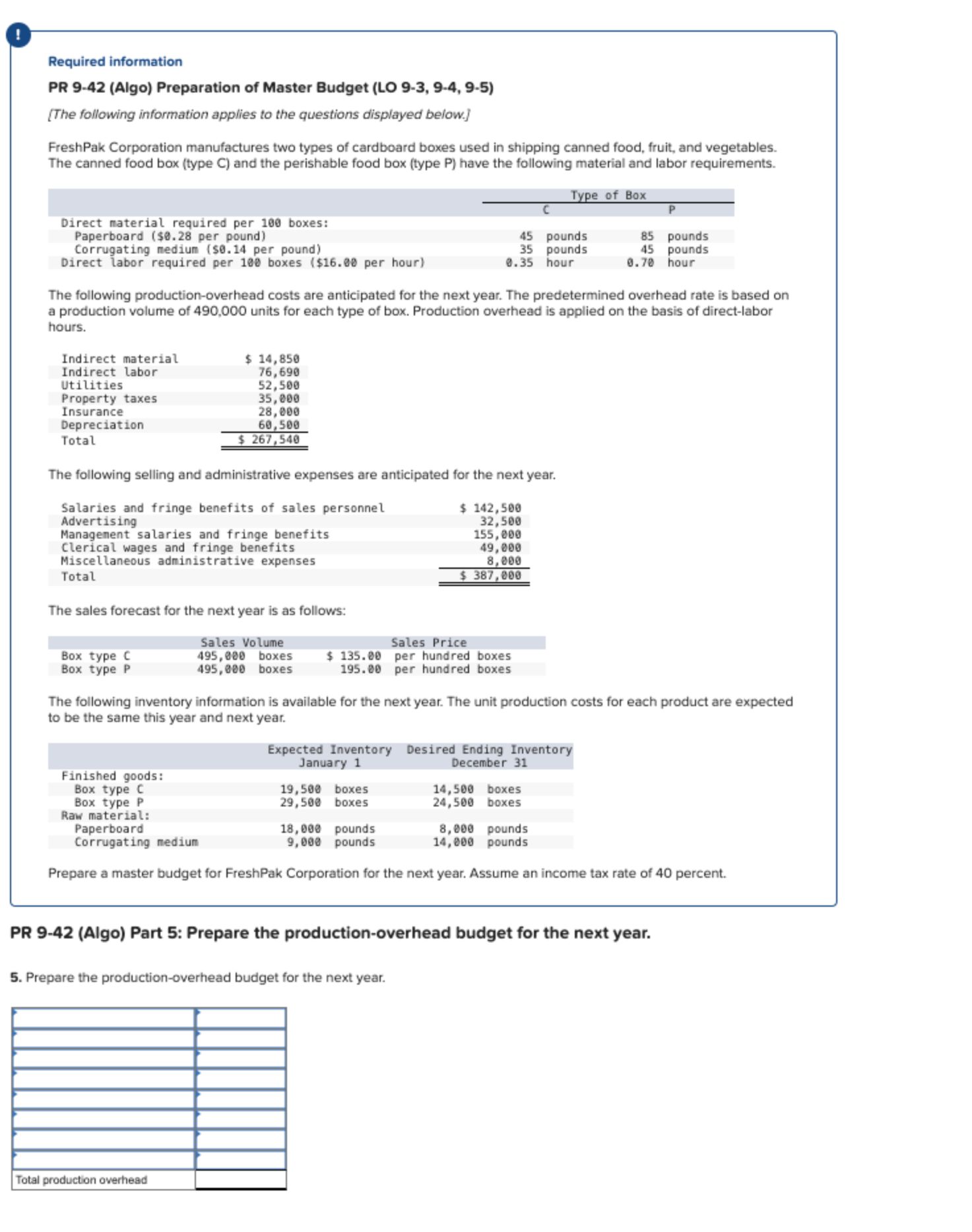 Solved Required informationPR 9-42 (Algo) ﻿Preparation of | Chegg.com