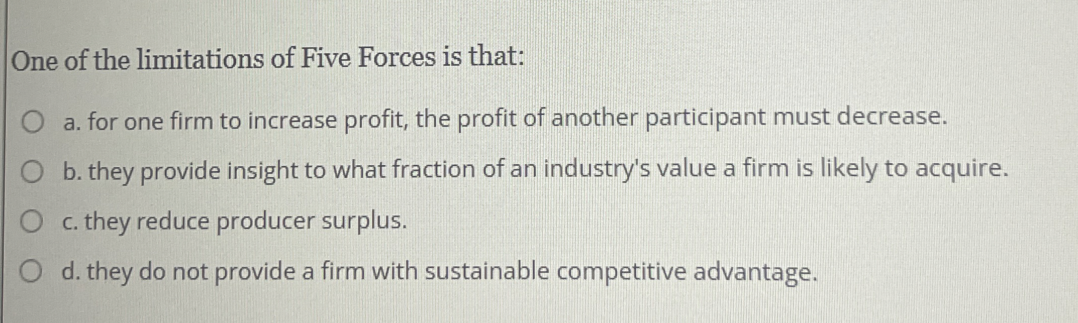 Solved One of the limitations of Five Forces is that:a. ﻿for | Chegg.com