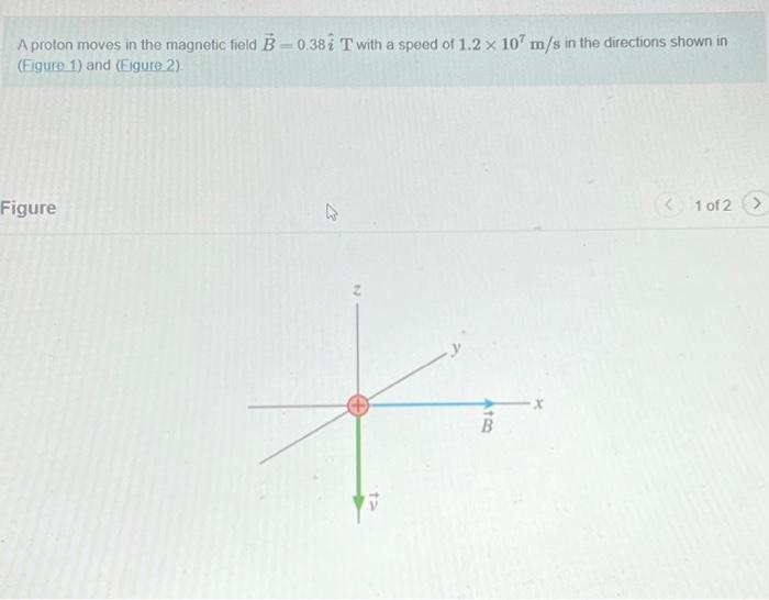 Solved A proton moves in the magnetic field B=0.38i^ T with | Chegg.com