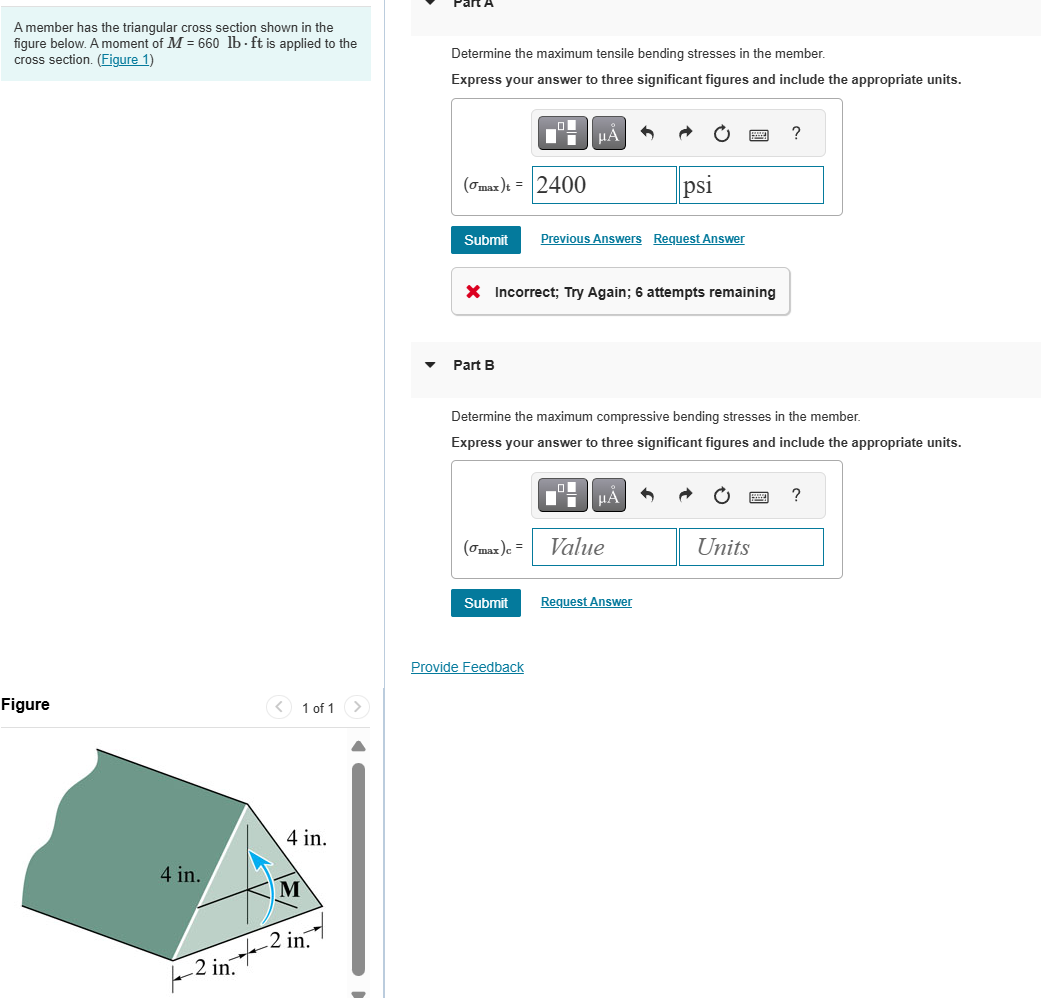 Solved A member has the triangular cross section shown in | Chegg.com
