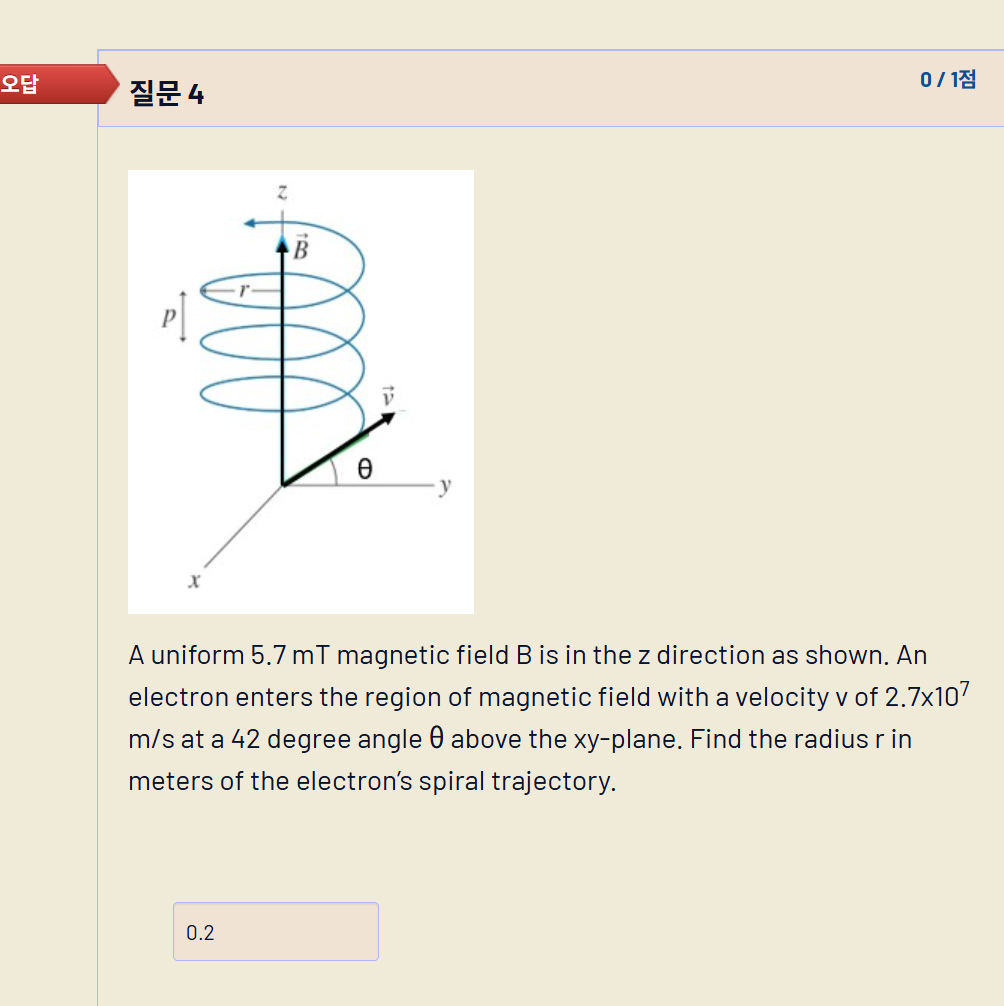 Solved 질문 4A uniform 5.7 mT ﻿magnetic field B is in ﻿the z | Chegg.com