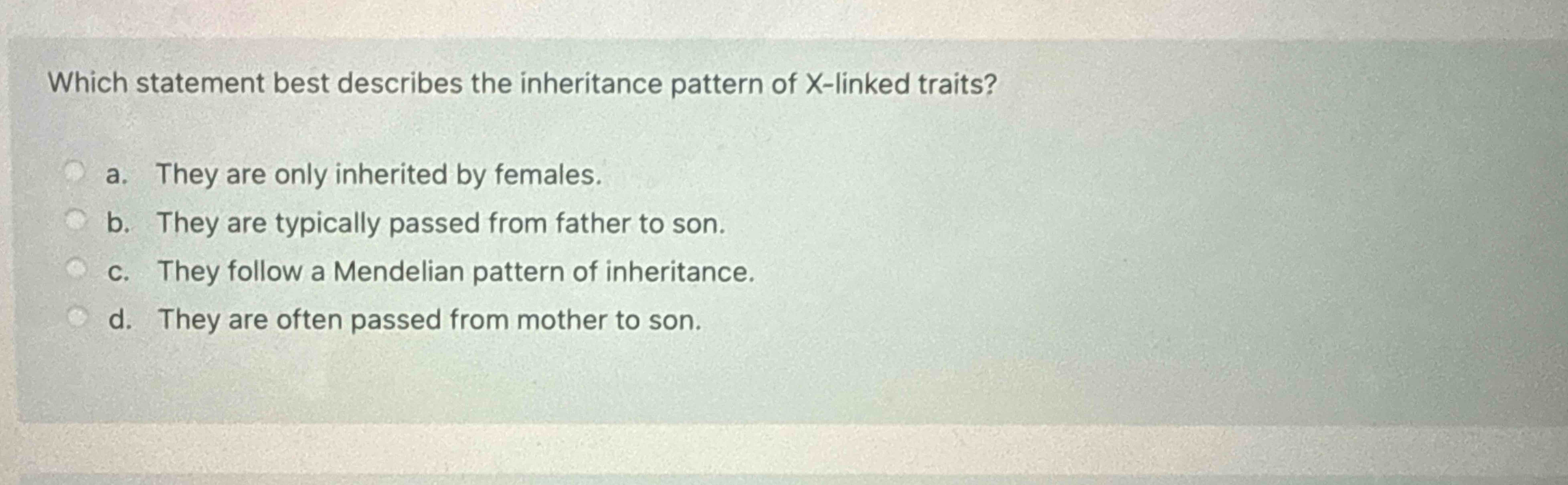 Solved Which statement best describes the inheritance | Chegg.com