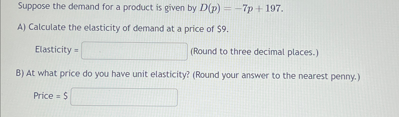 Solved Suppose the demand for a product is given by | Chegg.com