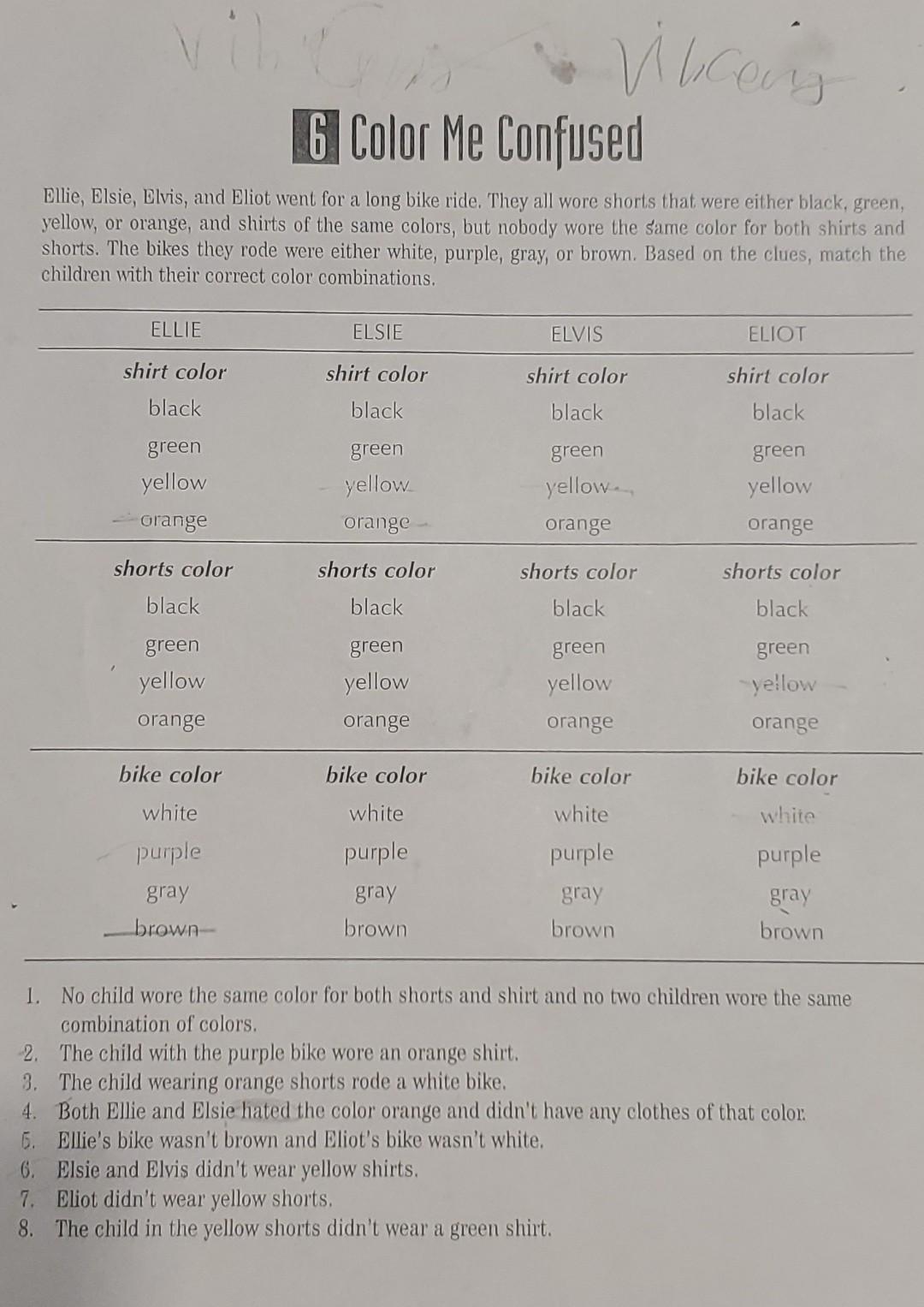 Solved 6. Color Me Confused Ellie, Elsie, Elvis, and Eliot | Chegg.com
