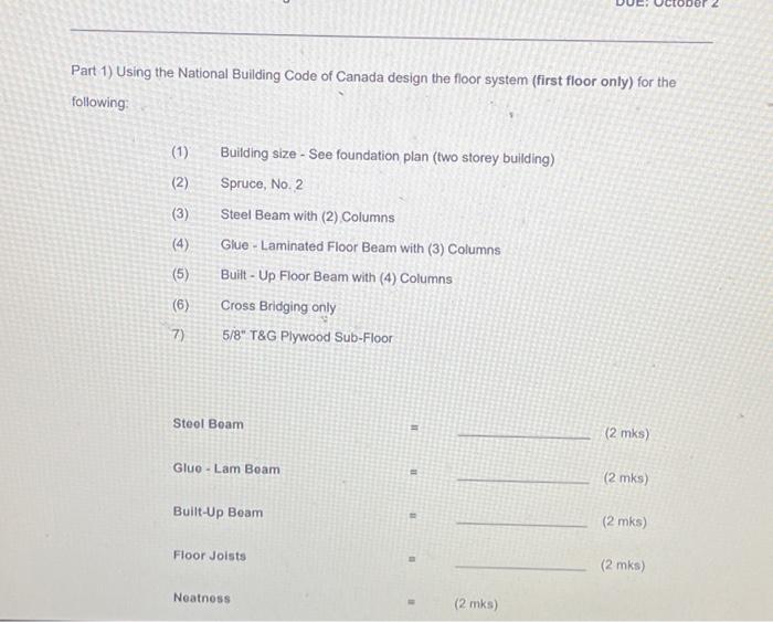 Part 1) Using the National Building Code of Canada | Chegg.com