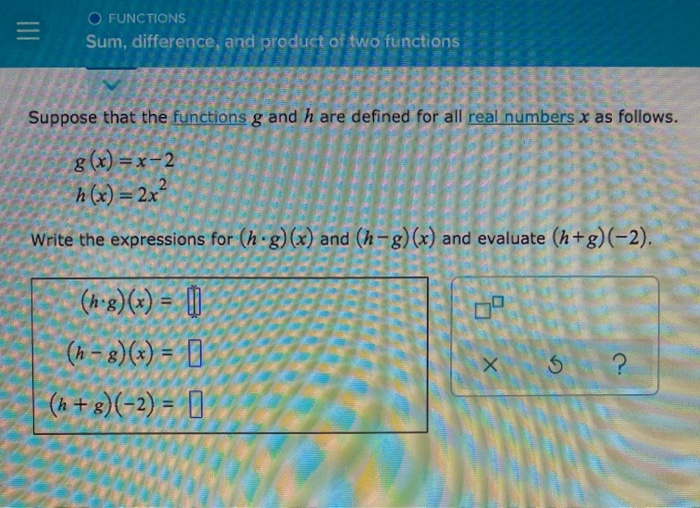 Solved O FUNCTIONS Sum, difference, and product of two | Chegg.com