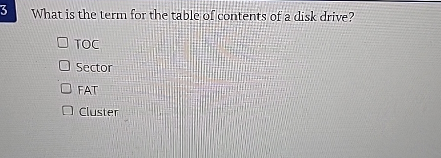 Solved 3 ﻿What is the term for the table of contents of a | Chegg.com