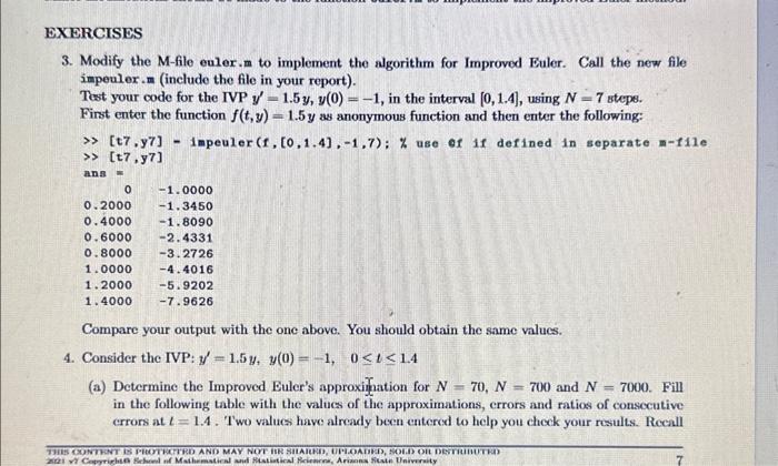 MAT 275 Laboratory 3 Numerical Solutions by Euler and | Chegg.com