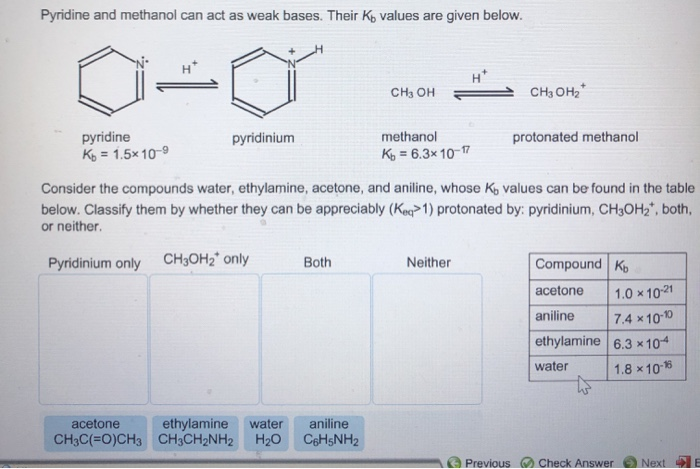 Solved Pyridine and methanol can act as weak bases. Their Ko | Chegg.com