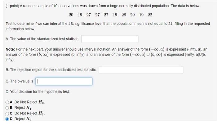 Solved (1 point) A random sample of 10 observations was | Chegg.com