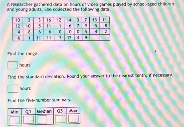 Solved A Researcher Gathered Data On Hours Of Video Games