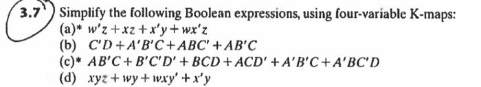 Solved Simplify the following Boolean expressions, using | Chegg.com
