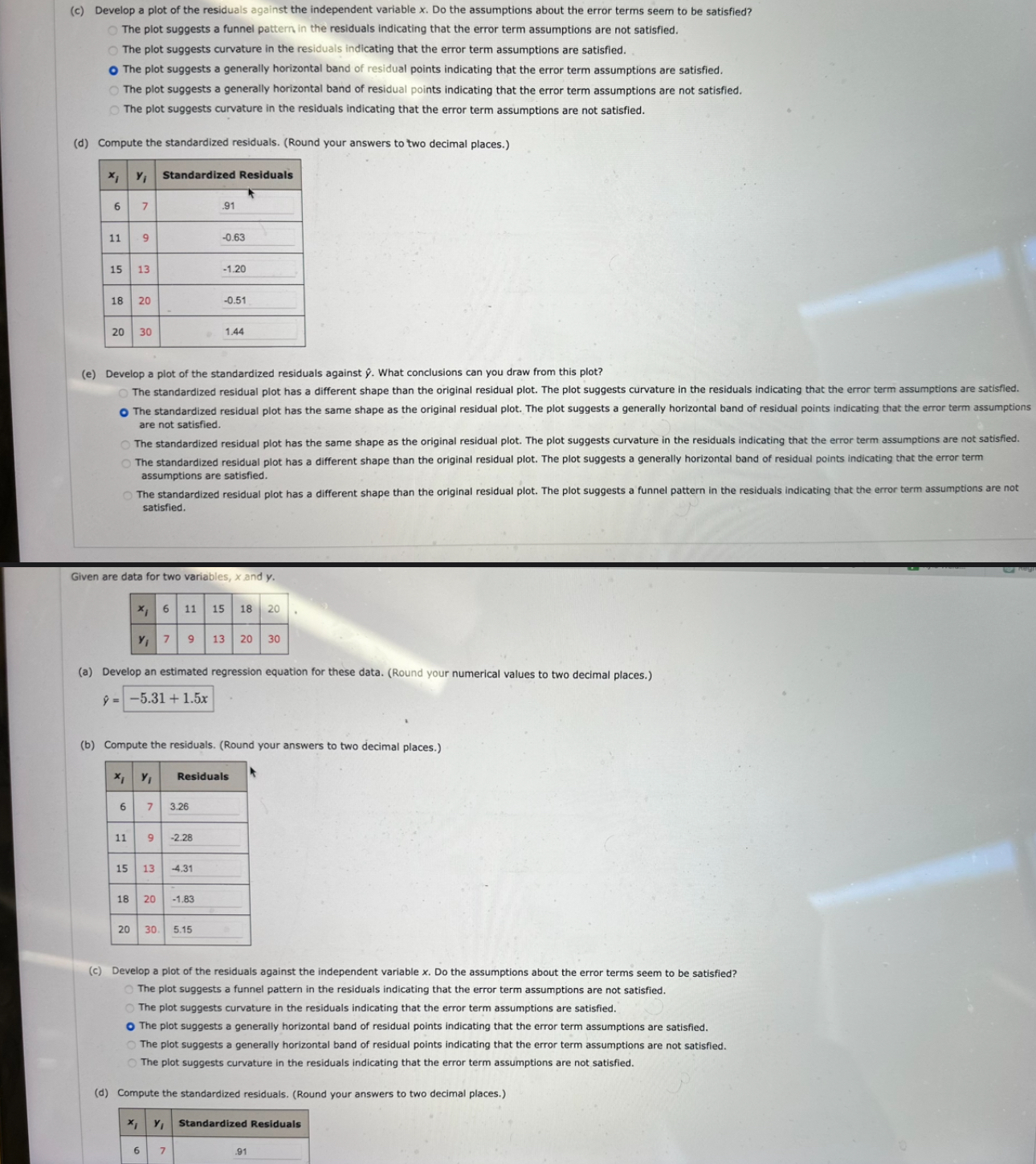Solved (c) ﻿Develop a plot of the residuals against the | Chegg.com