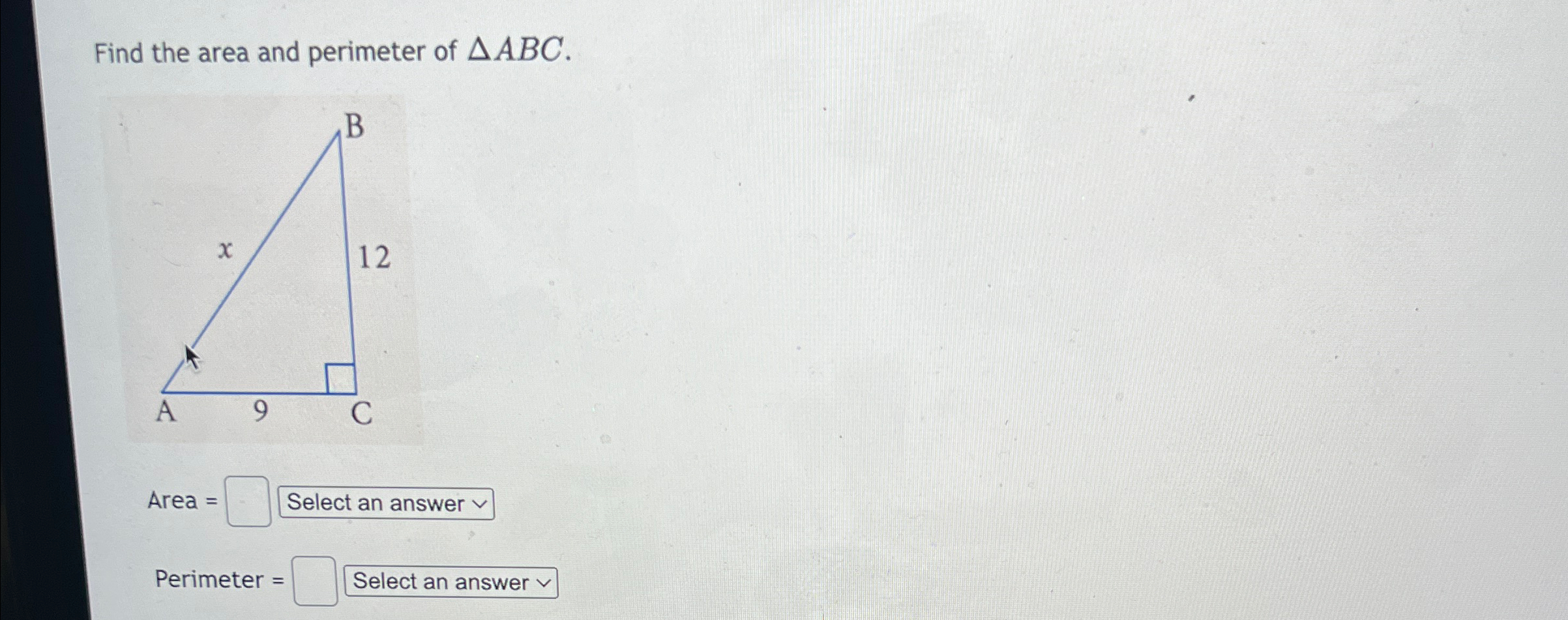 Solved Find the area and perimeter of ????ABC.Area | Chegg.com