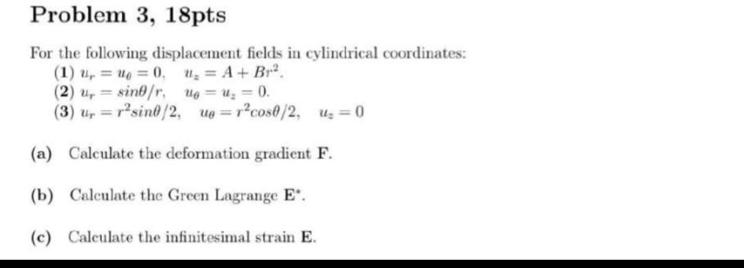 Solved For the following displacement fields in cylindrical | Chegg.com
