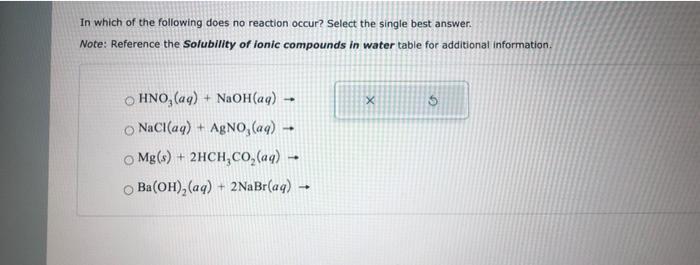 Solved In which of the following does no reaction occur? | Chegg.com