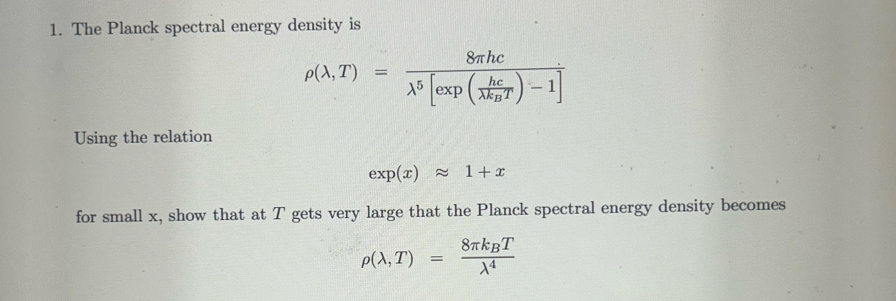 Solved The Planck Spectral Energy Density Is N Rho