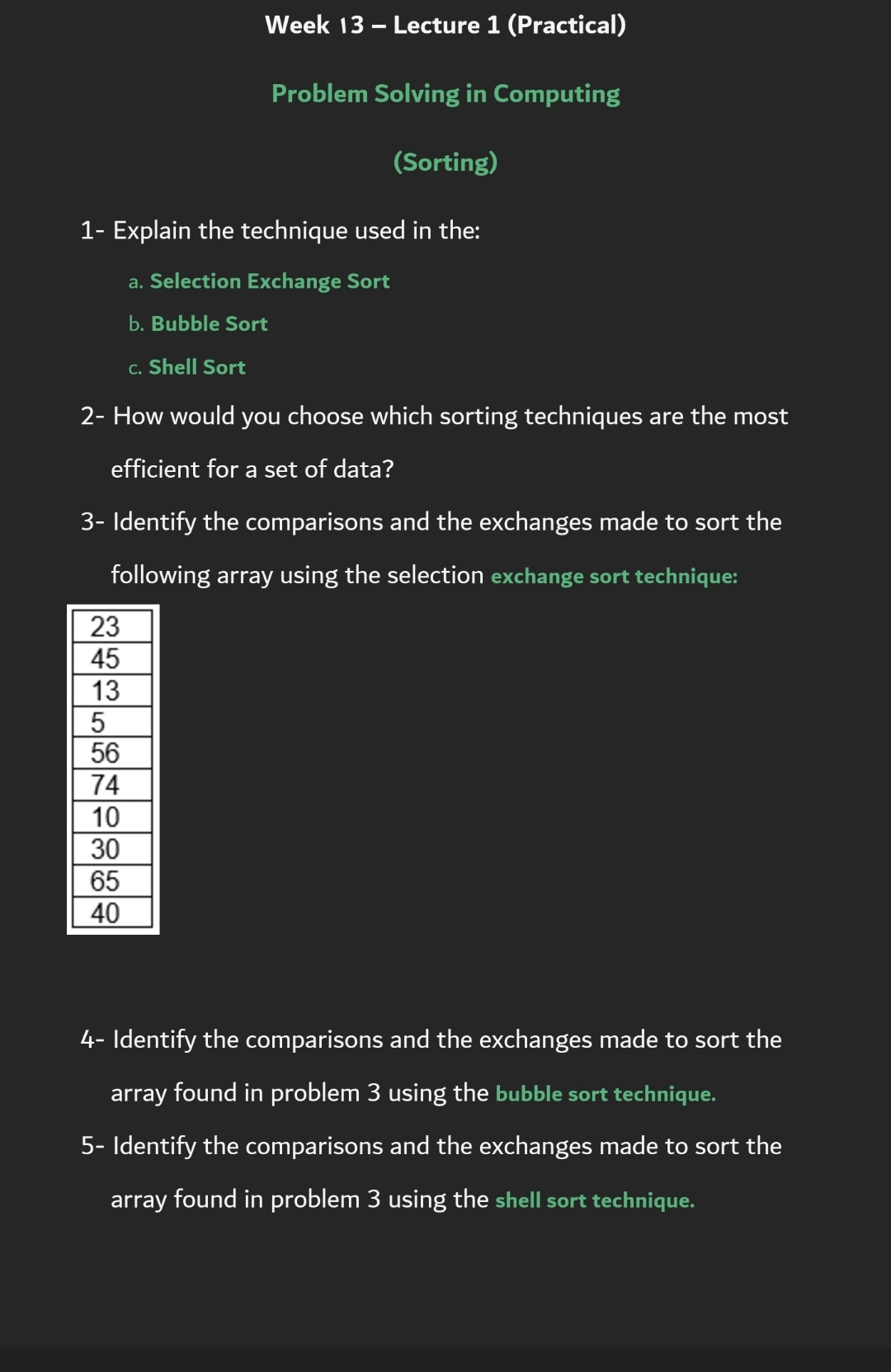 Solved Week 13 - ﻿Lecture 1 (Practical)Problem Solving in | Chegg.com