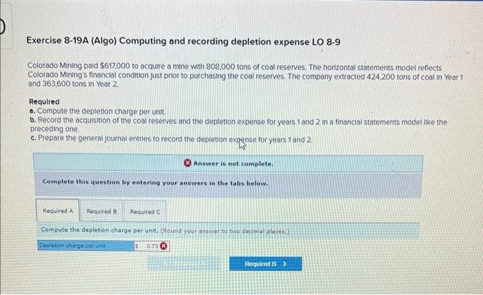 Solved Exercise 8-19A (Algo) Computing and recording | Chegg.com