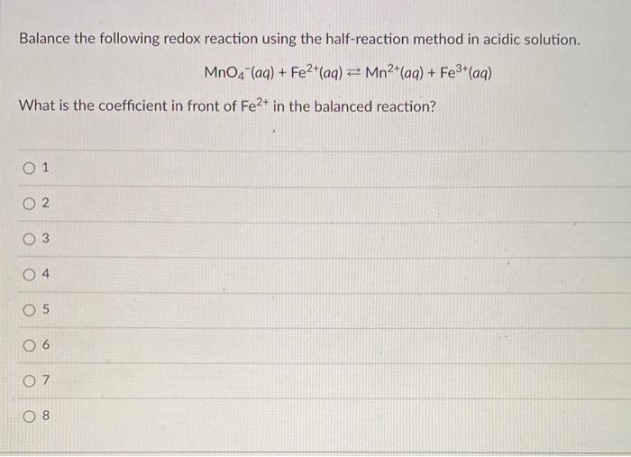 [solved] Balance The Following Redox Reaction Using The Ha