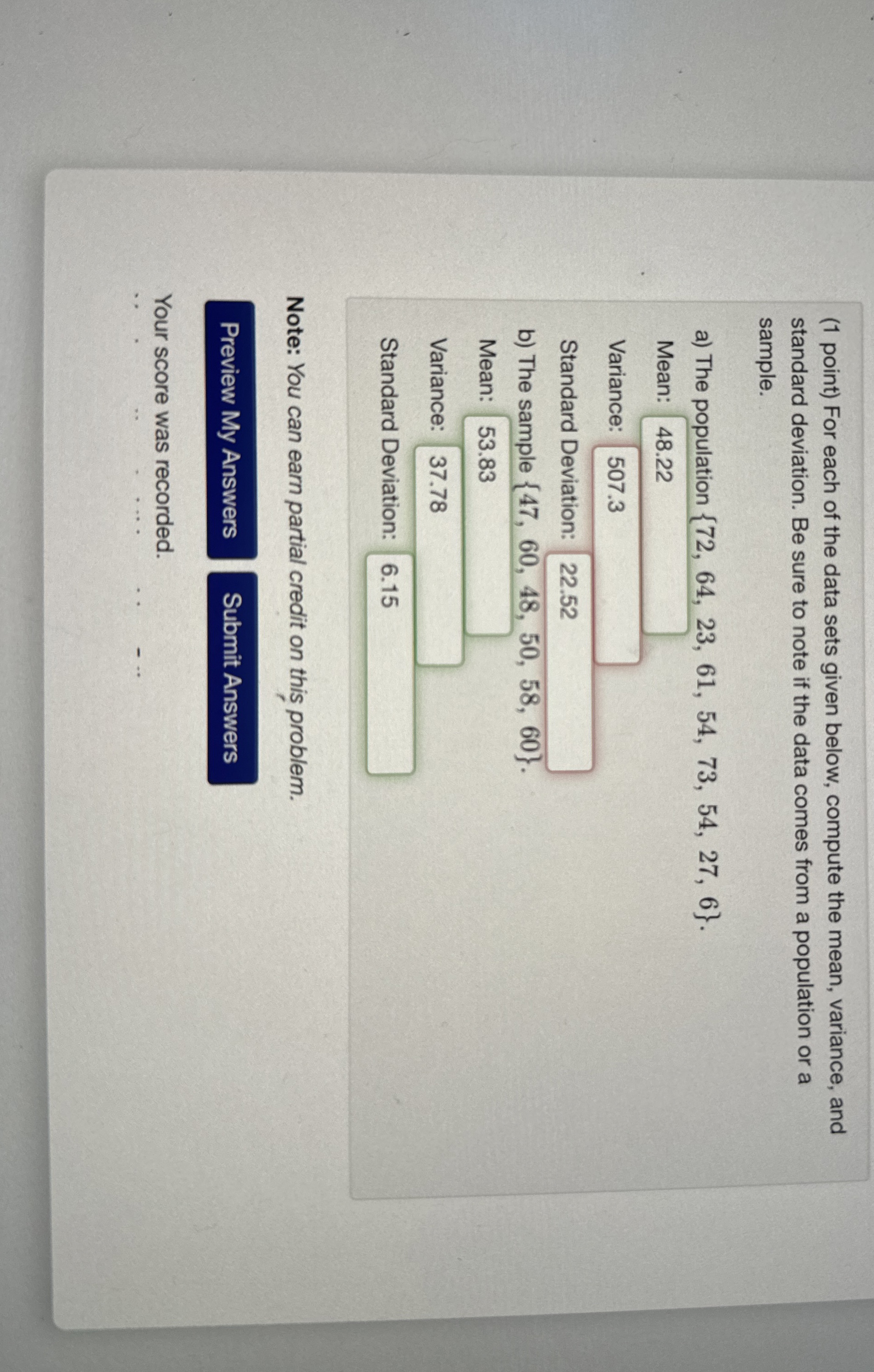 Solved (1 ﻿point) ﻿For each of the data sets given below, | Chegg.com