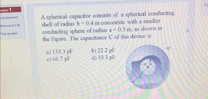 Solved A spherical capacitor consists of a spherical | Chegg.com