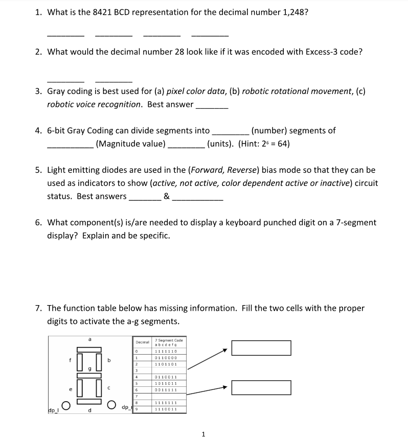 Solved 1. ﻿What is the 8421 ﻿BCD representation for the | Chegg.com