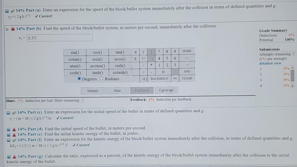 Solved (13%) Problem 3: A bullet is fired horizontally into | Chegg.com