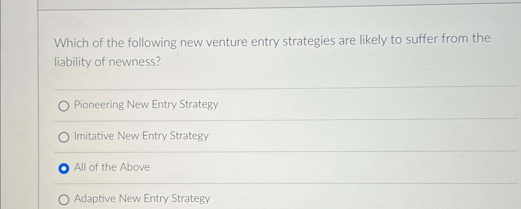 Solved Which of the following new venture entry strategies | Chegg.com