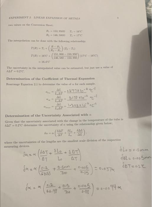 Solved Experiment 2 Linear Expansion of Metals Introduction | Chegg.com