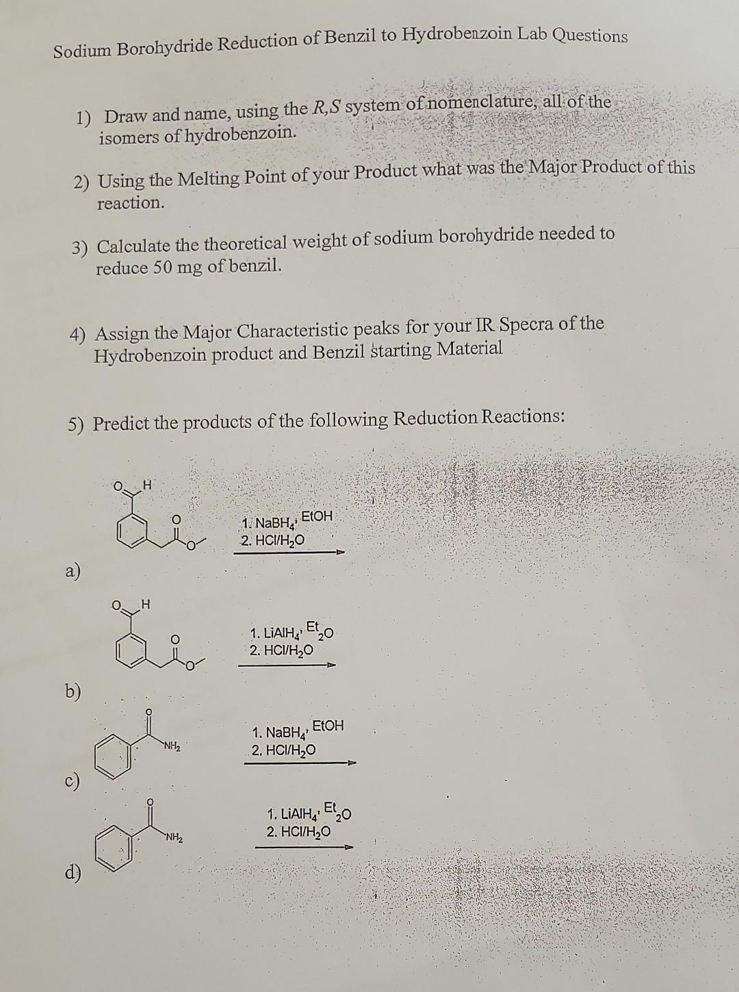 Solved Sodium Borohydride Reduction of Benzil to | Chegg.com