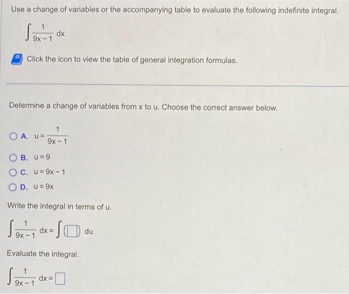 Solved Use a change of variables or the accompanying table | Chegg.com