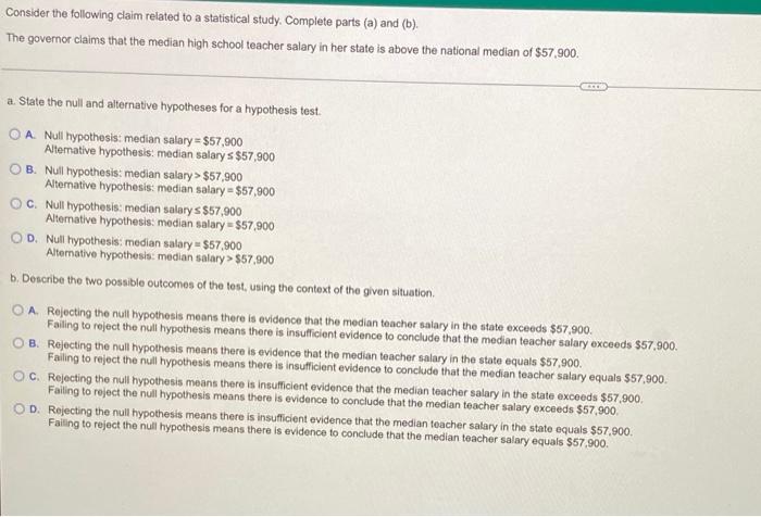 Solved Consider the following claim related to a statistical | Chegg.com