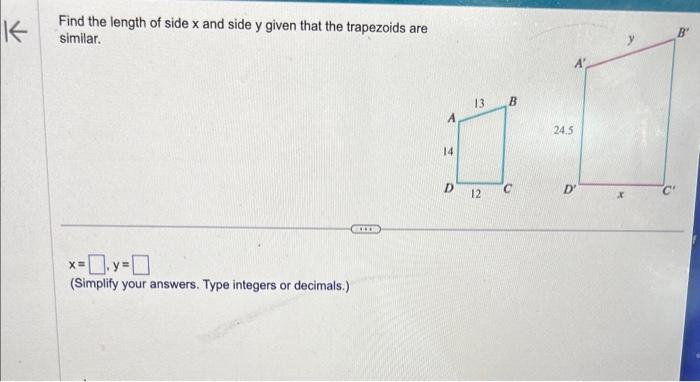 Solved Find the length of side x and side y given that the | Chegg.com