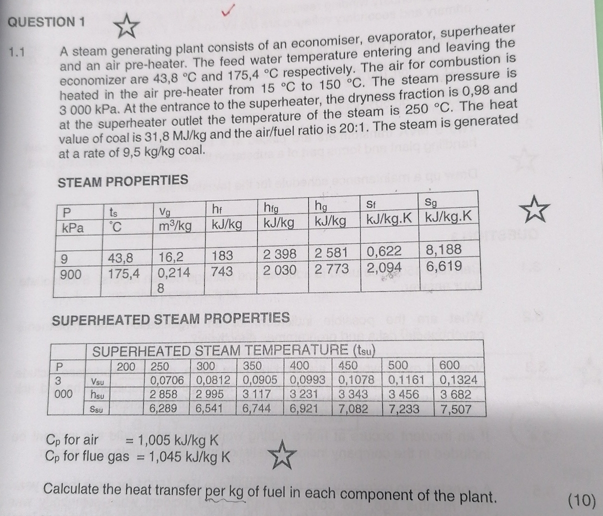 Solved Please solve QUESTION 11.1 ﻿A steam generating plant | Chegg.com
