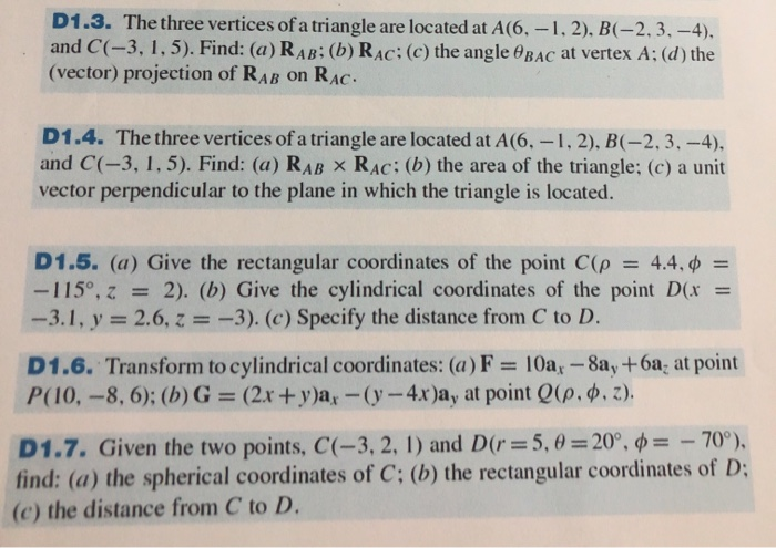 Solved D1.3. The three vertices of a triangle are located at | Chegg.com