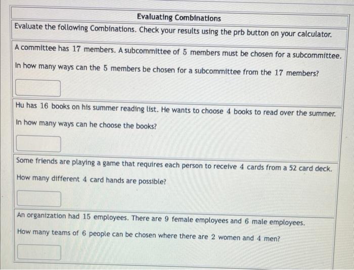 Solved Evaluating Combinations Evaluate the following | Chegg.com