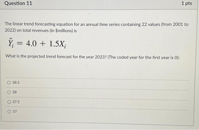Solved The linear trend forecasting equation for an annual | Chegg.com