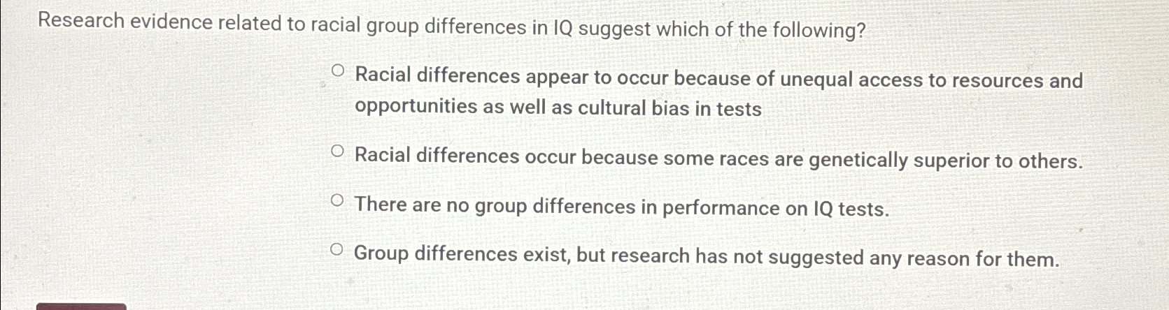 Solved Research evidence related to racial group differences | Chegg.com