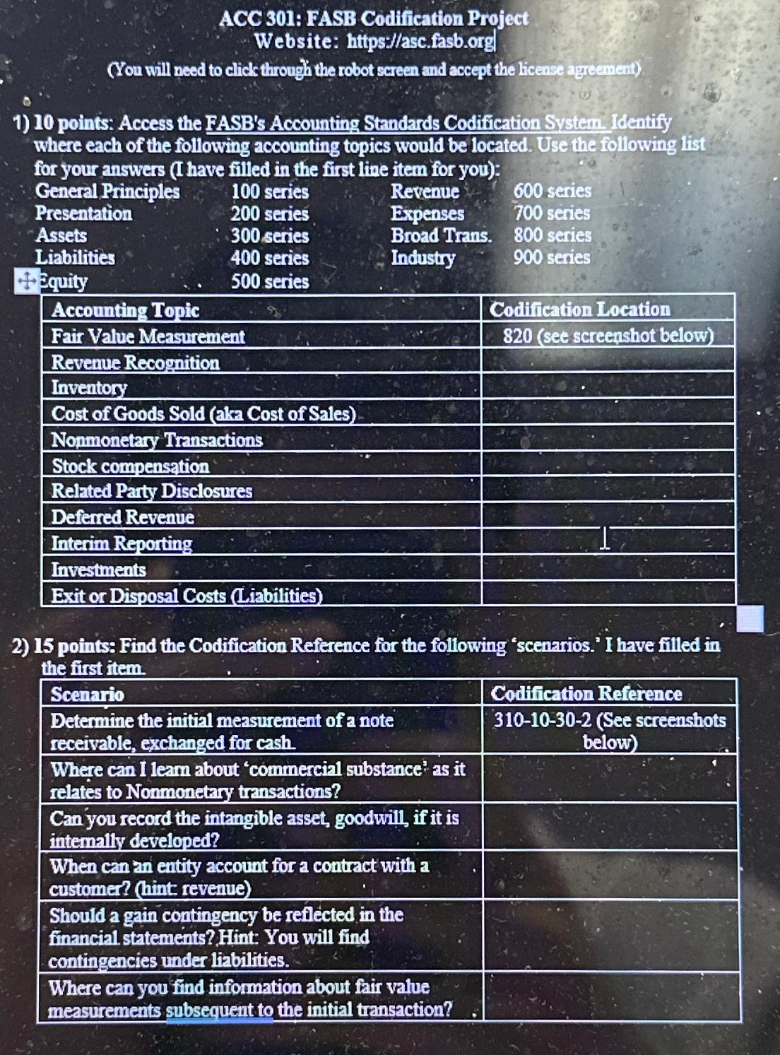 Solved ACC 301: FASB Codification ProjectWebsite: | Chegg.com